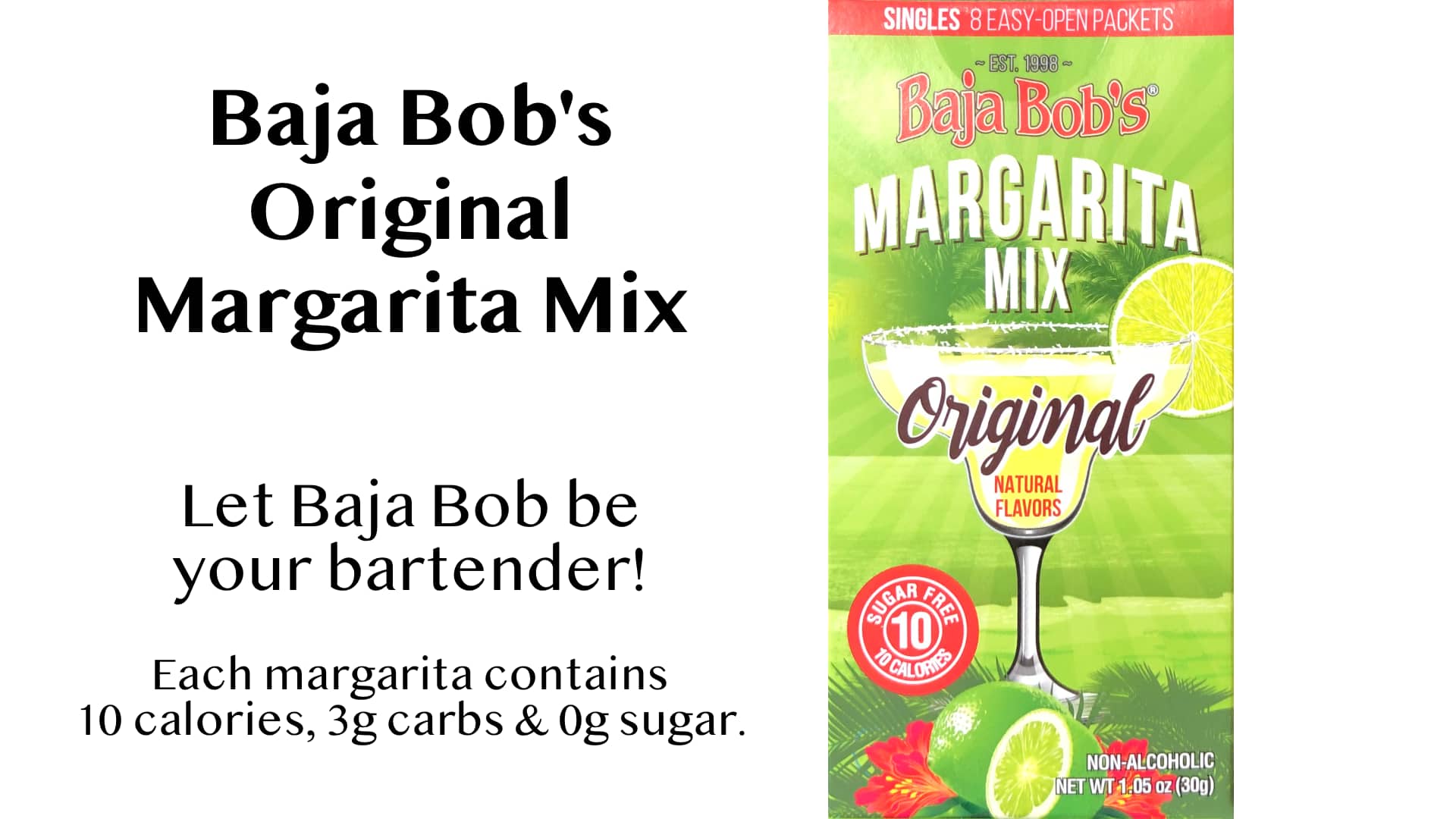 Baja Bob Sugar-Free Original Margarita Mix 8 Single Box